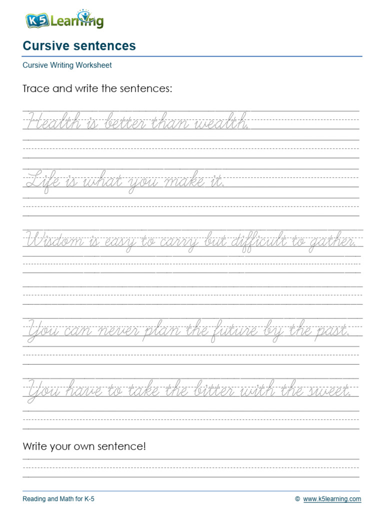 Handwriting Practice Sentences 4 Printable | PDF