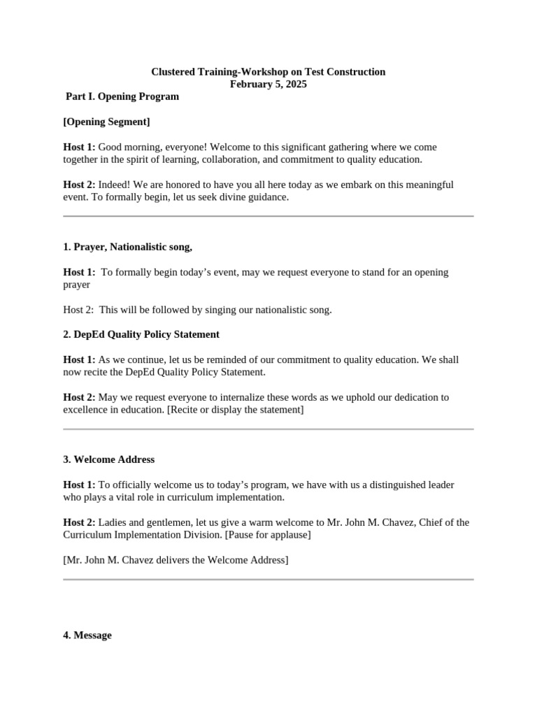Test Construction Workshop Opening Program | PDF