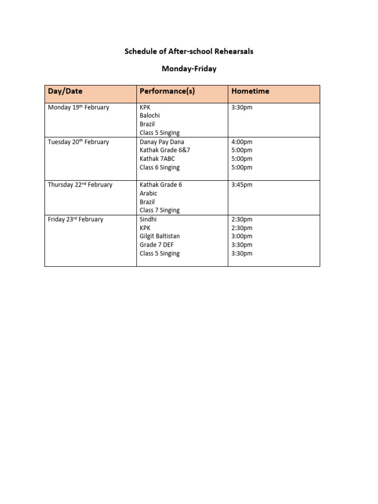 After-school Rehearsal Schedule | PDF