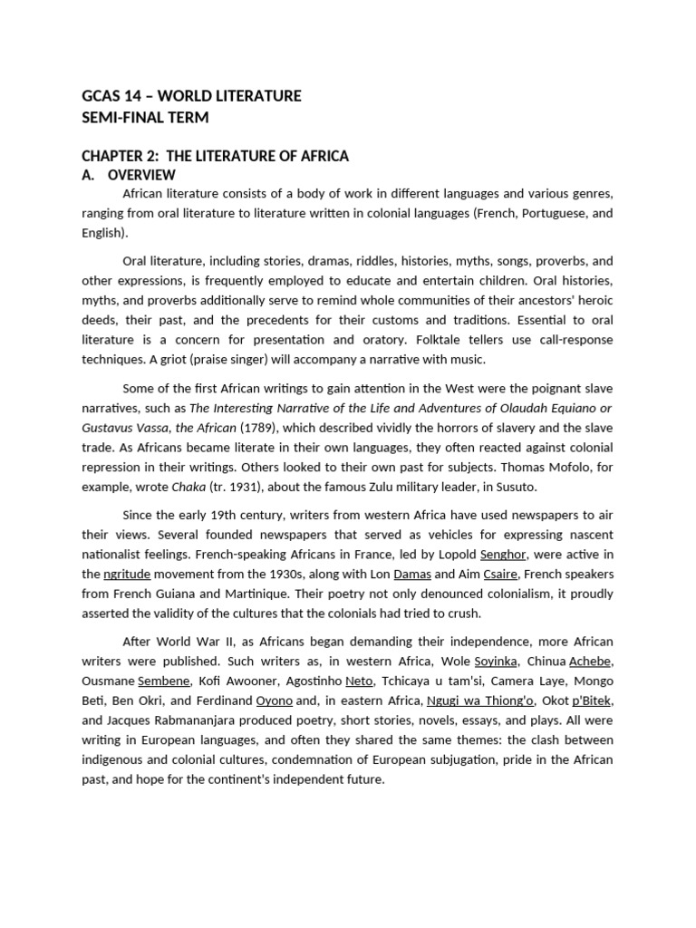 Semi Final Module in Gcas 14 World Lit | PDF | African Literature