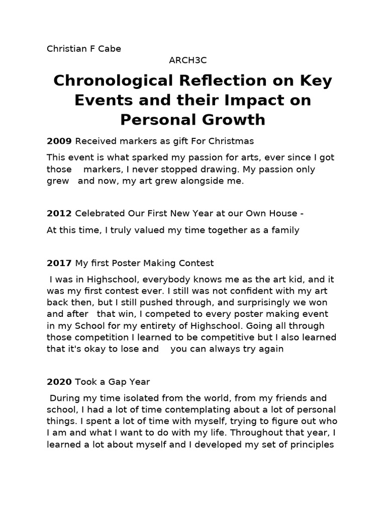 Chronological Reflection On Key Events and Their Impact On Personal ...