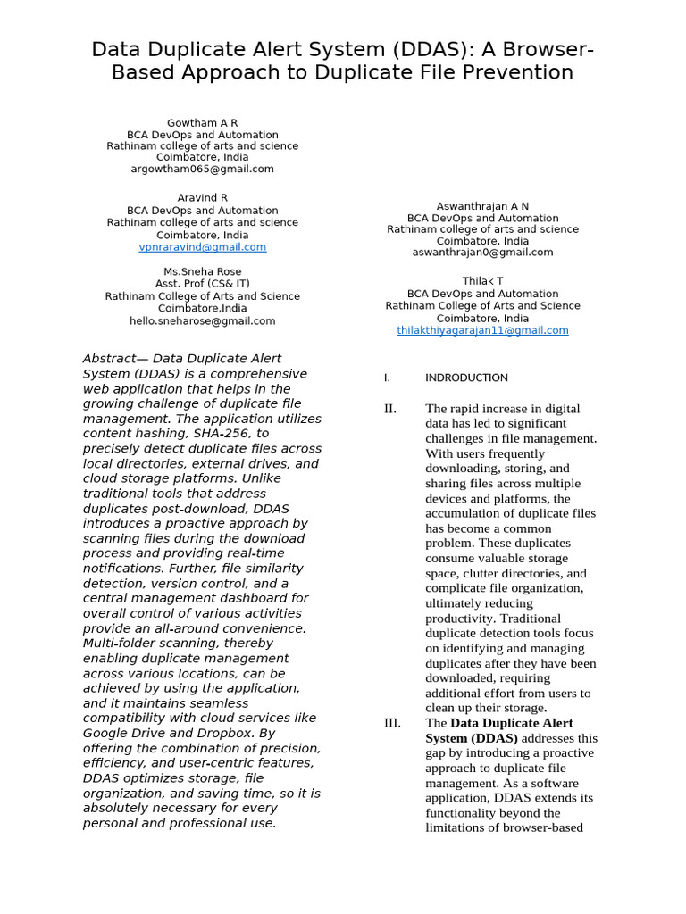 DDAS (Data Duplicate Alert System) | PDF | Computer File | Cloud Computing