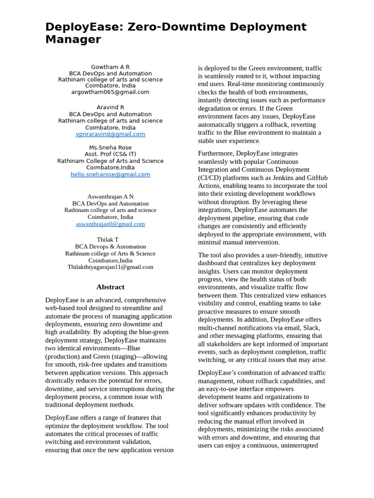 DeployEase Zero-Downtime Deployment Manager | PDF | Computing | Information Technology