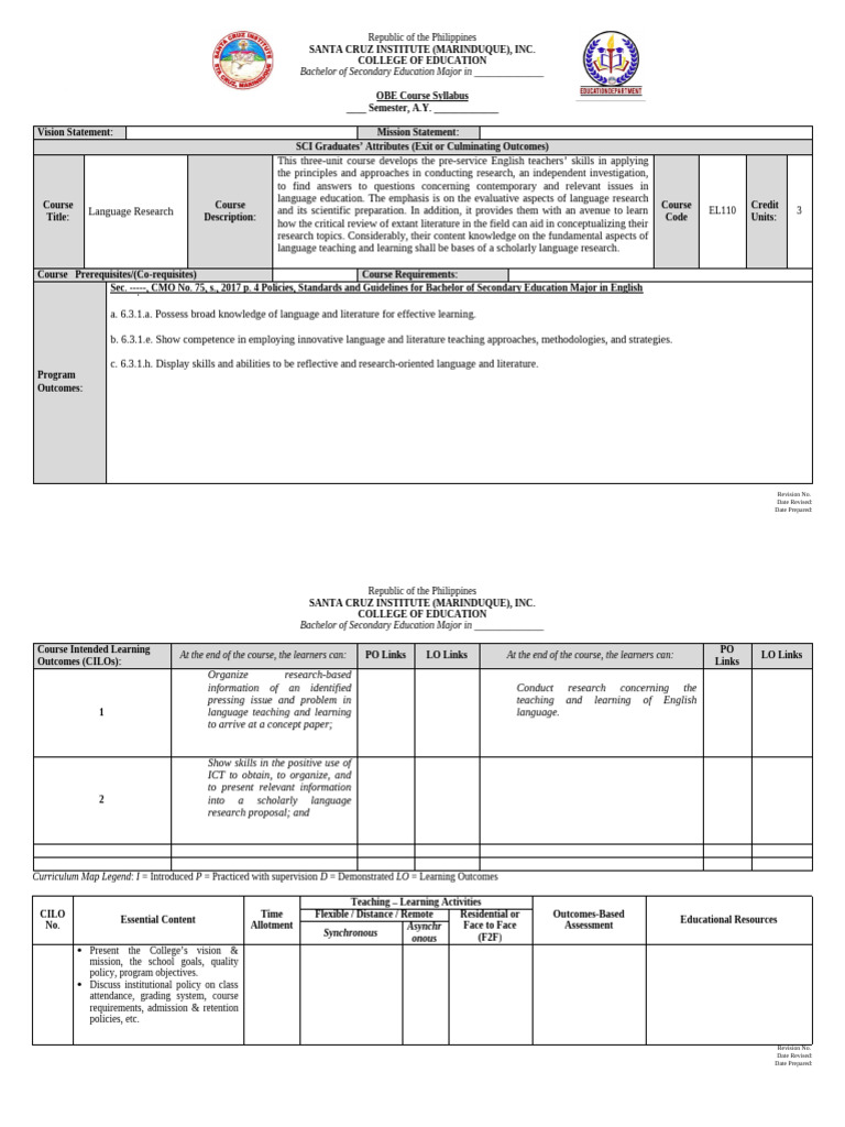 OBE-Course-Syllabus - Language Research | PDF