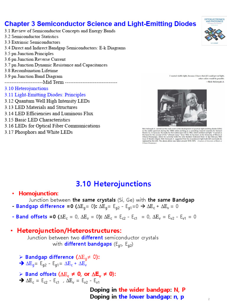 OE2024 Lect17 Ch3 5 Hetero, LEDs-1 2 | PDF | Heterojunction | Band Gap