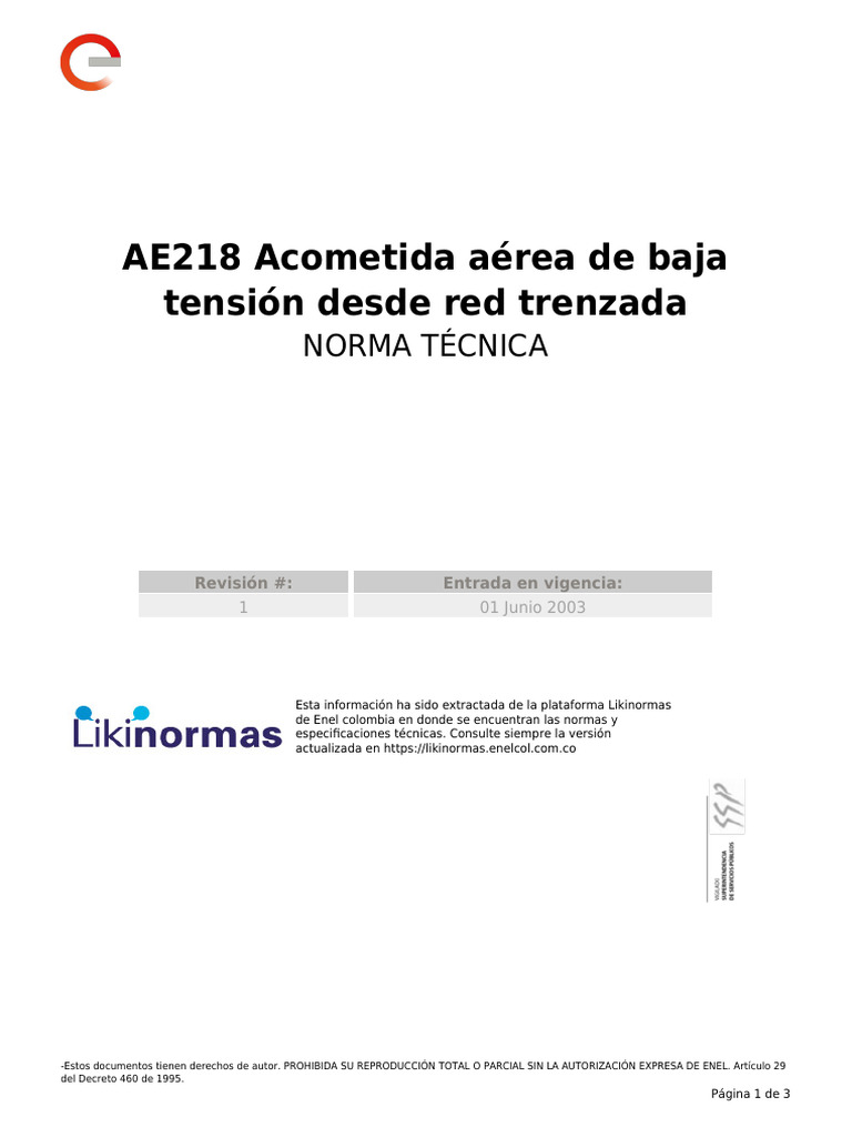 Acometida Aérea BT AE218 | PDF | Aislador (Electricidad) | Electricidad