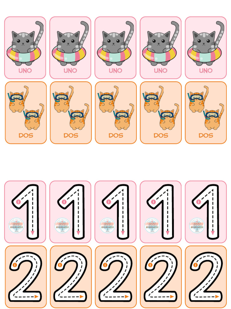 Tarjetas Educativas Memoria de Números y Animales Ilustrado Colorido | PDF