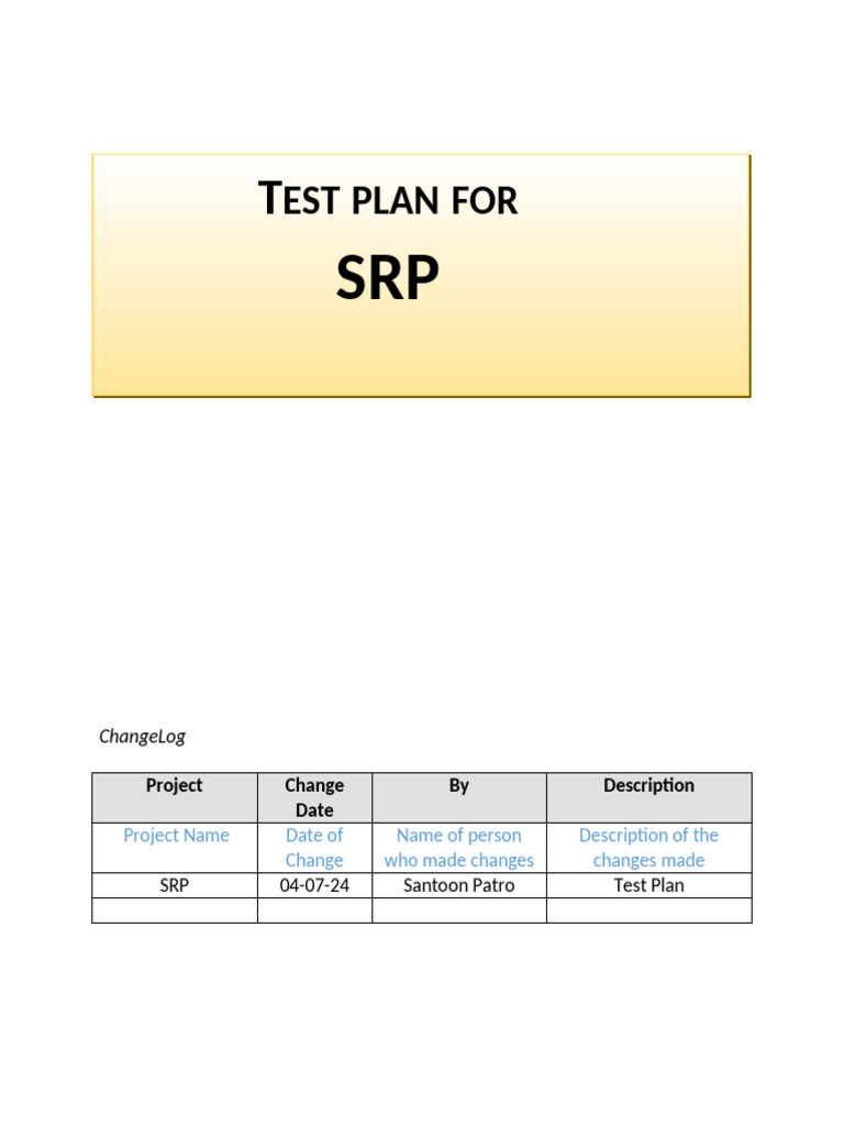 SRP Test Plan Overview and Methodology | PDF | Software Testing ...