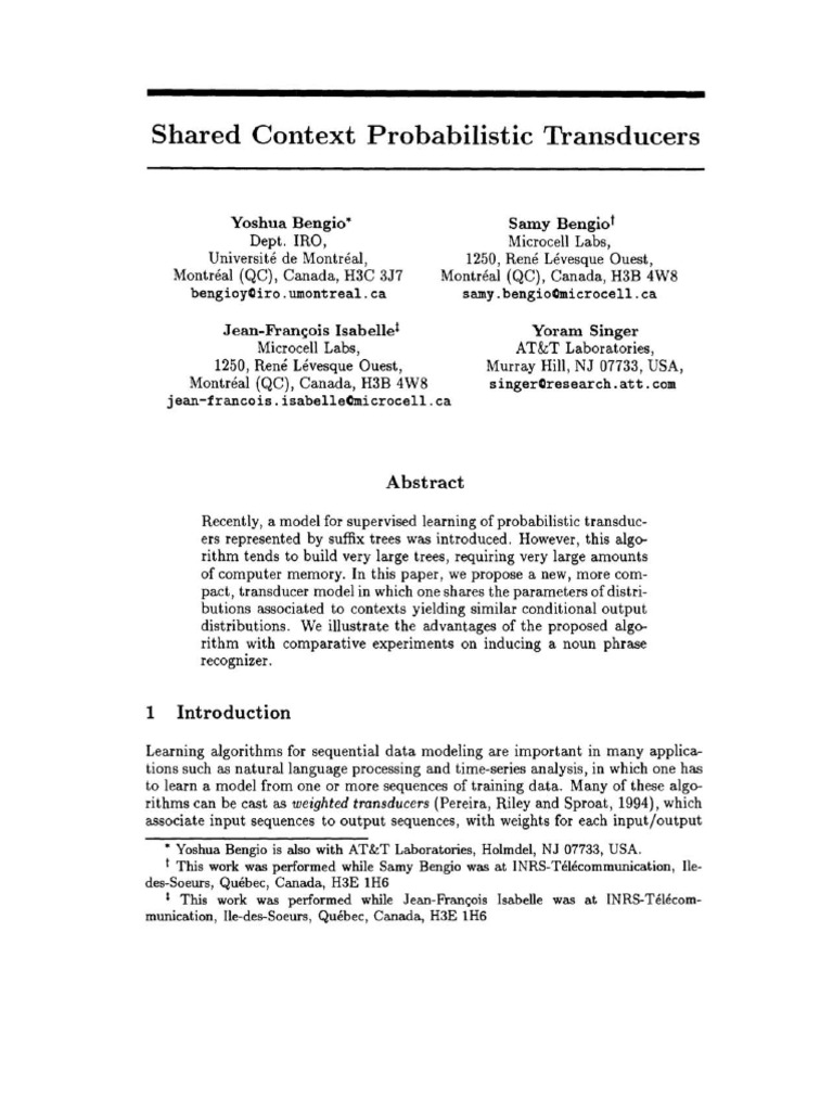 Bengio Et Al. - Shared Context Probabilistic Transducers | PDF | Vertex ...