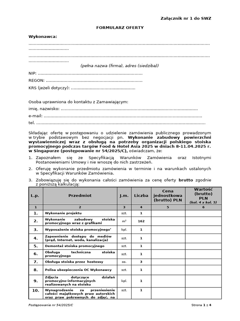 Zalacznik NR 1 Do SWZ - Formularz Oferty 4418301 | PDF