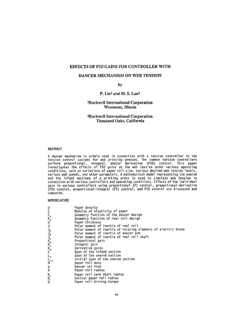 Effects of PID Gains For Controller With Dancer Mechanism On Web ...