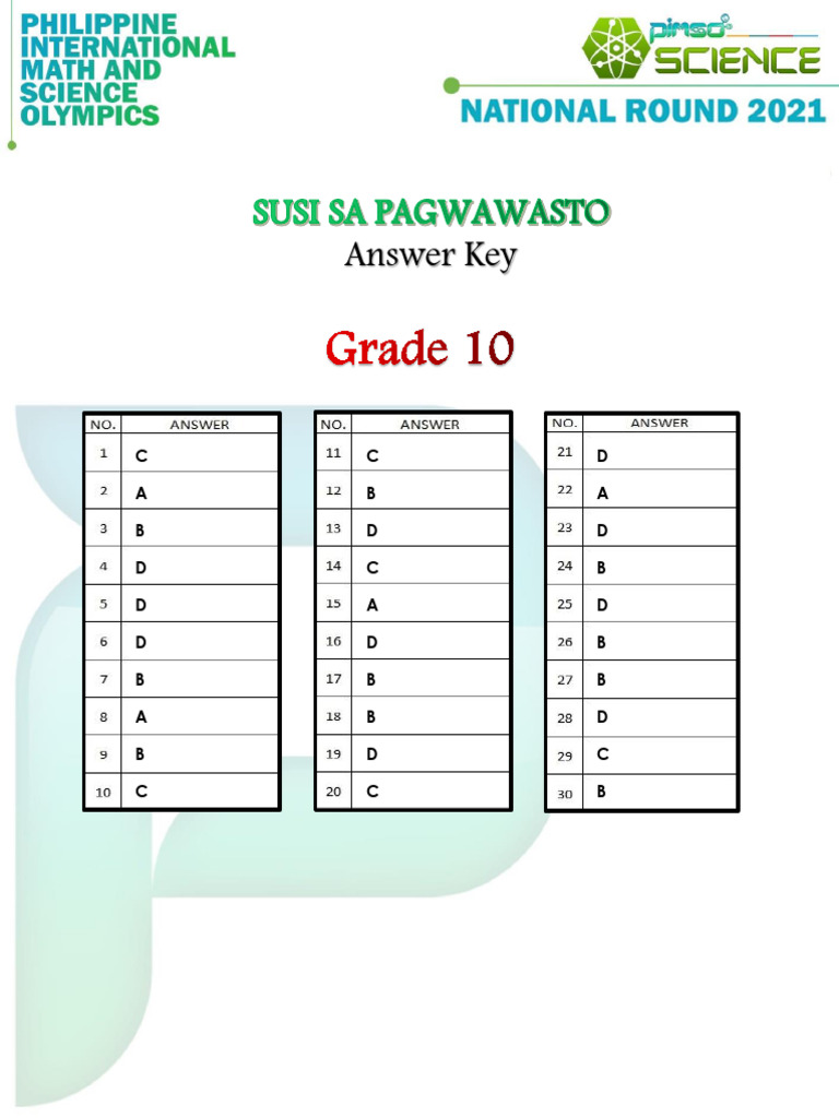 Answer Key Gr. 10 NR | PDF