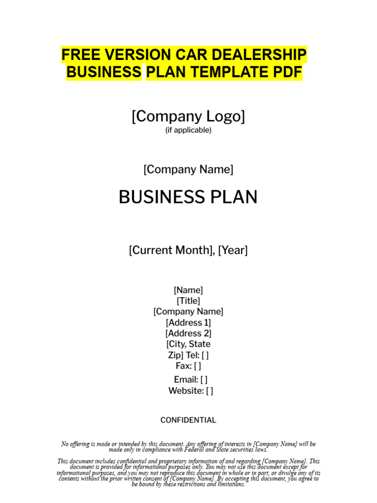 Free Car Dealership Business Plan Template | PDF | Expense | Brand