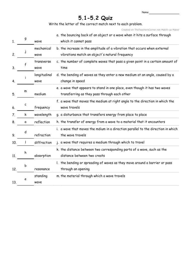 5.1-5.2 Quiz Matching ANSWER KEY | PDF