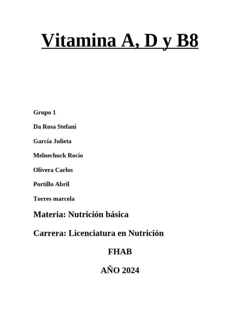 Vitamina A, D y B8 | PDF | Vitamina D | Vitamina a