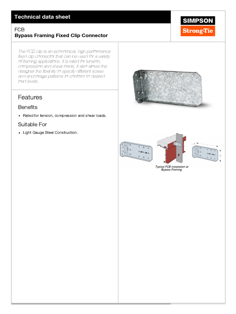 FCB Bypass Framing Fixed Clip Connector | PDF | Screw | Building Materials