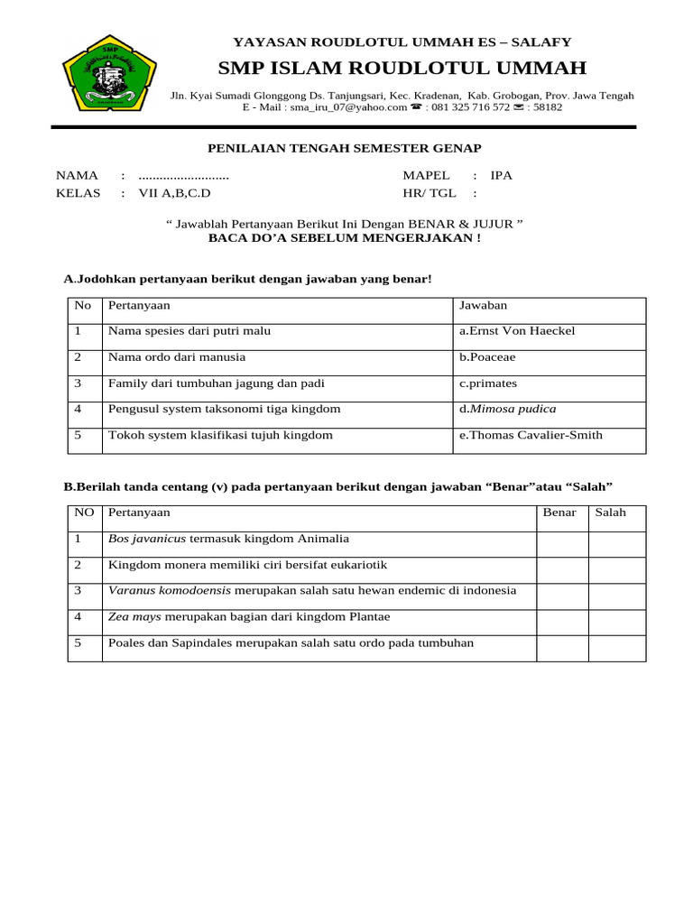 Soal PTS Ipa 789 Genap | PDF