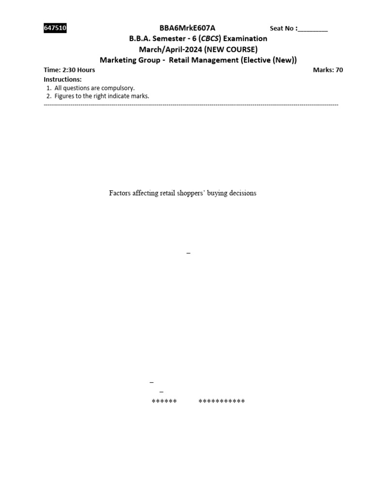 New2024-Bba6-Ma24 - Retail Management | PDF | Retail | Market (Economics)