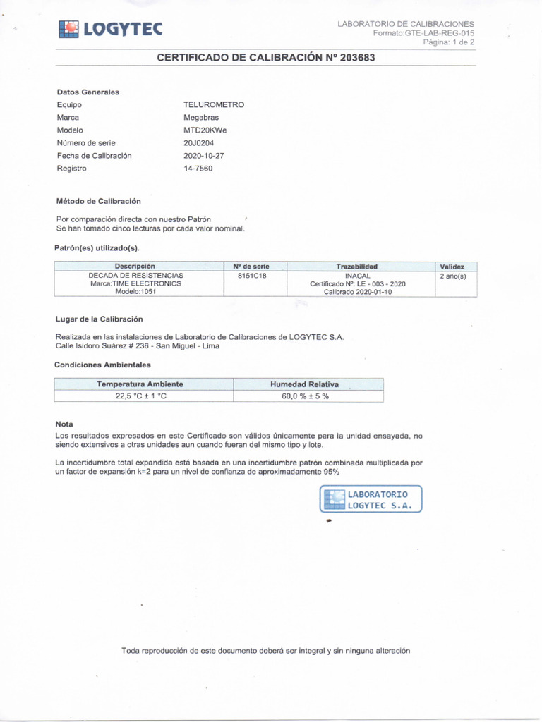 Cert, Calibracion Telurometro Cym | PDF