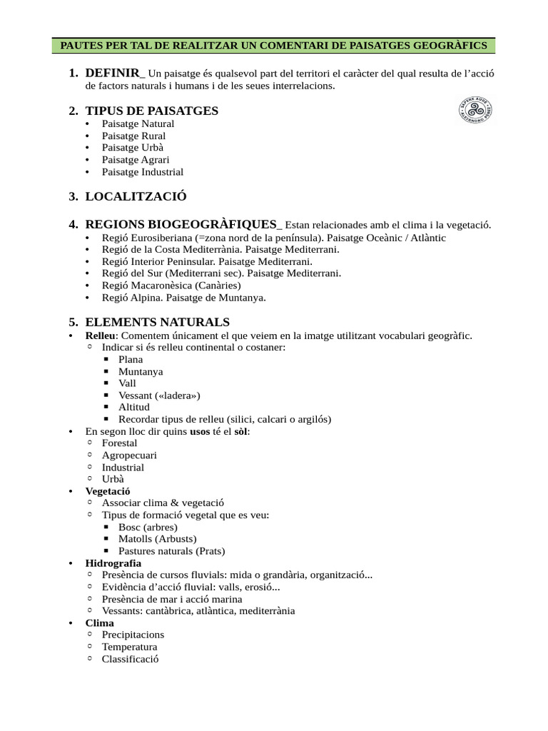 04.guio - Comentari Paisatge Geografic 2 | PDF