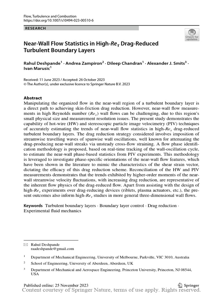 Near-Wall Flow Statistics in High-Retdocumentclass | PDF | Boundary ...