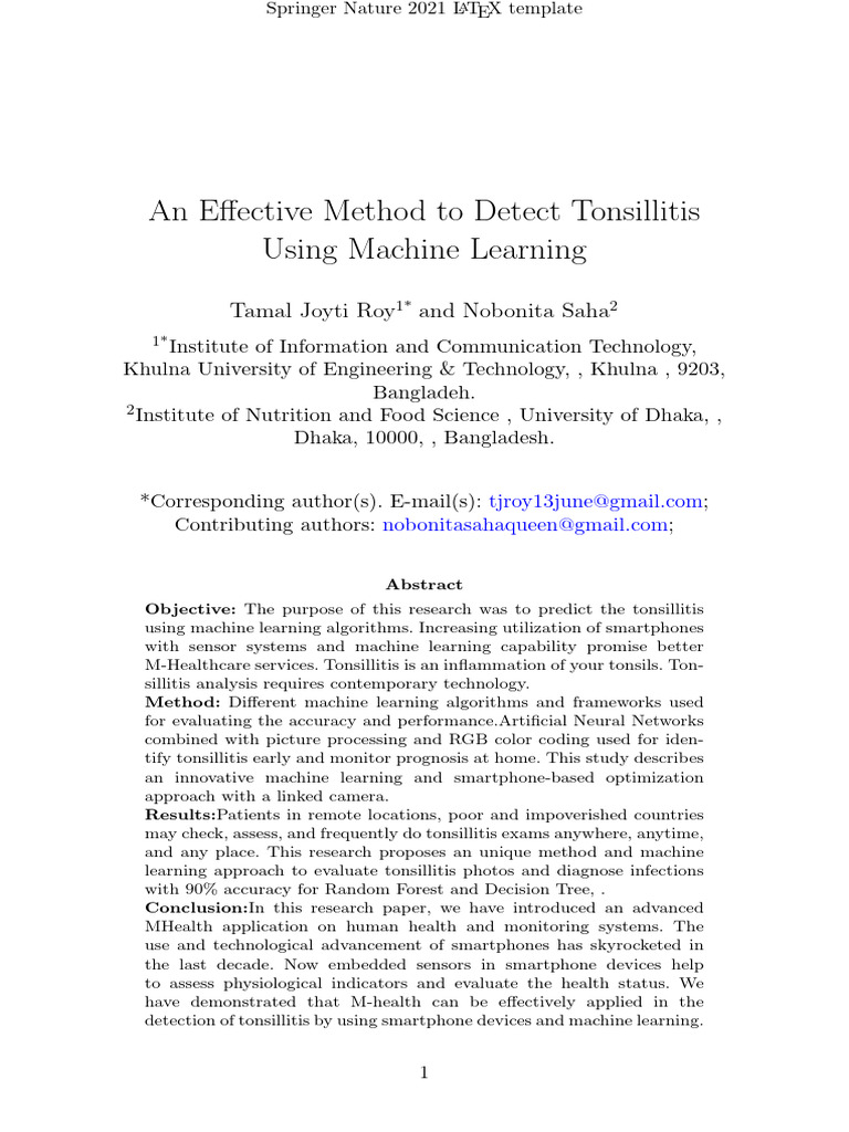 An Effective Method To Detect Tonsillitis Using Machine Learning | PDF | Machine Learning ...