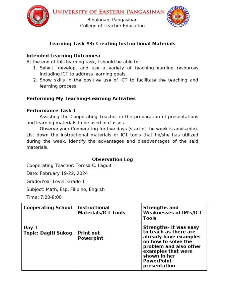 TOGUPEN JEREMY R. - Learning Task #4 - Creating Instructional Materials ...