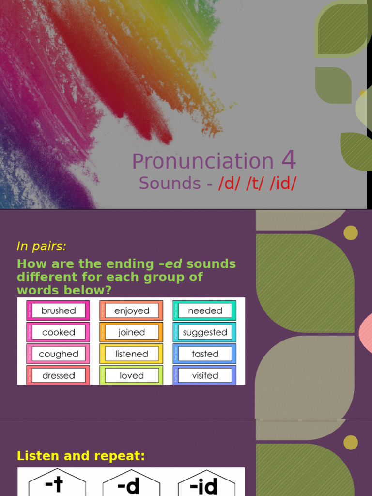 EL3 Pronunciation 4 - Ending Sounds - D T Id | PDF