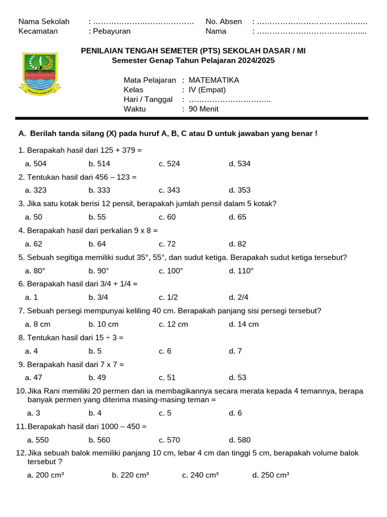 Soal PTS 2 - MTK | PDF