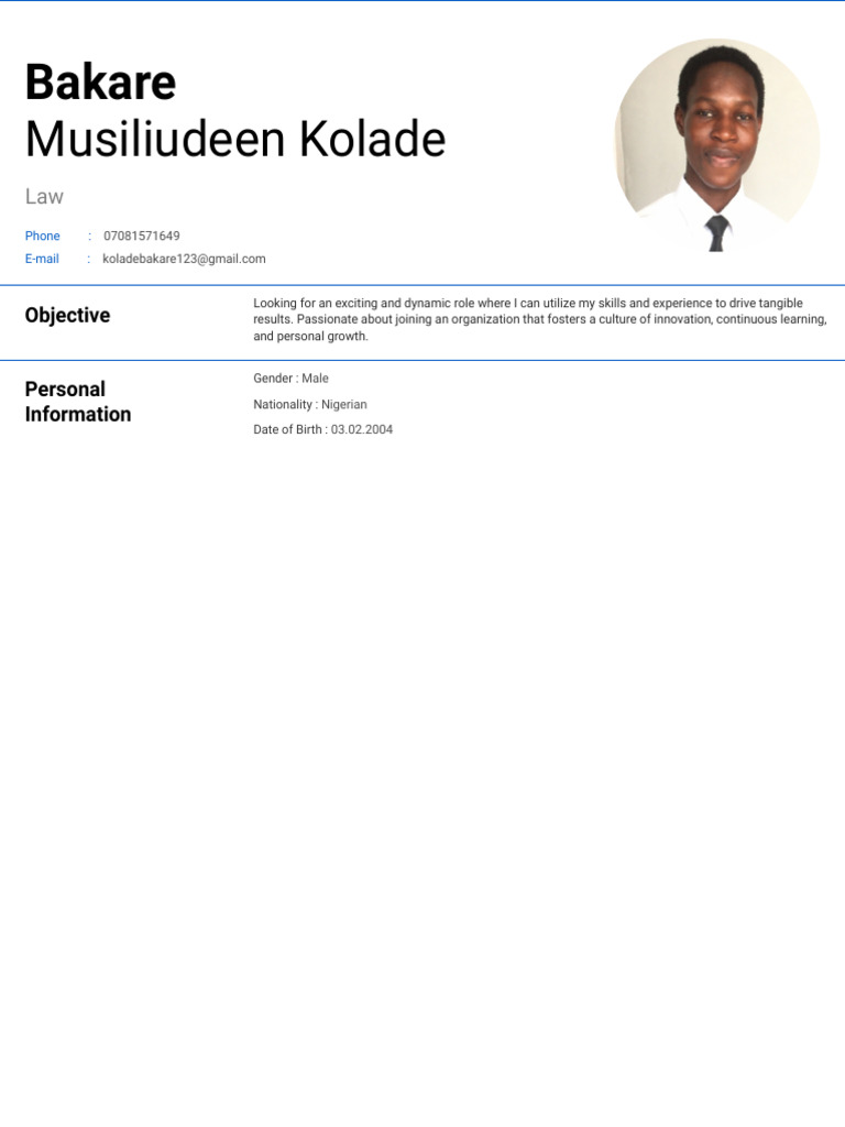Nigerian Law Graduate Resume Summary | PDF