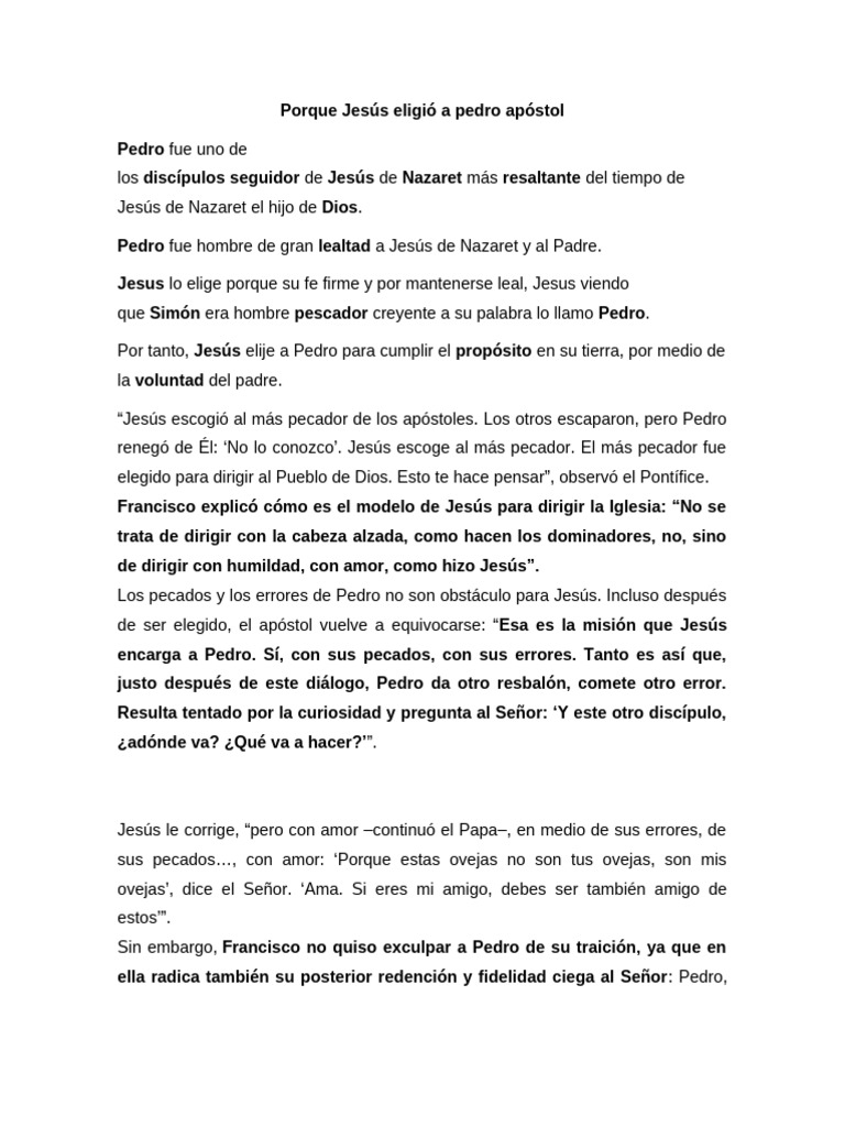 Jesús elige a Pedro: fe y redención | PDF | San Pedro | Jesús