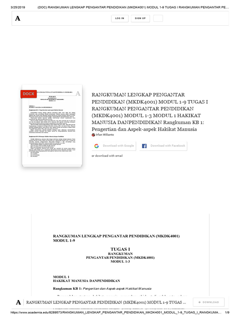 Rangkuman Lengkap Pengantar Pendidikan (Mkdk4001) Modul 1-9 Tugas | PDF