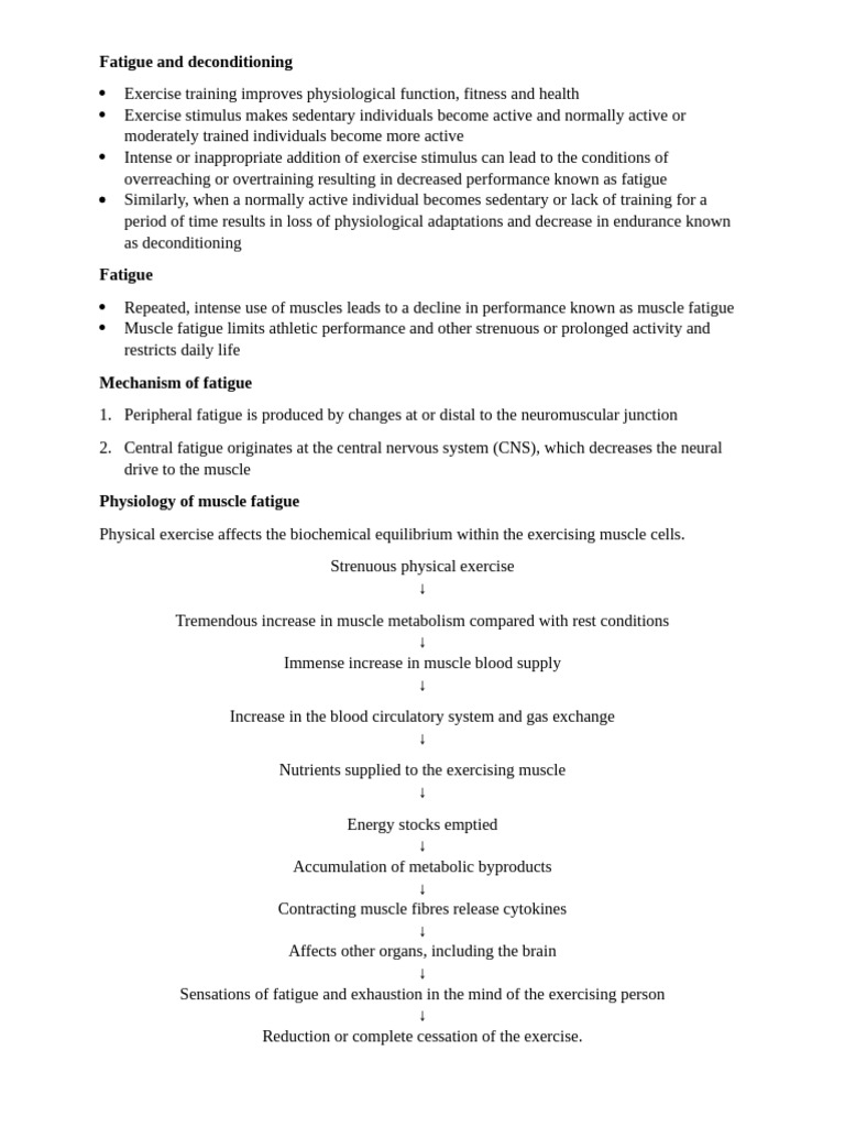Fatigue and Deconditioning | PDF | Skeletal Muscle | Physiology