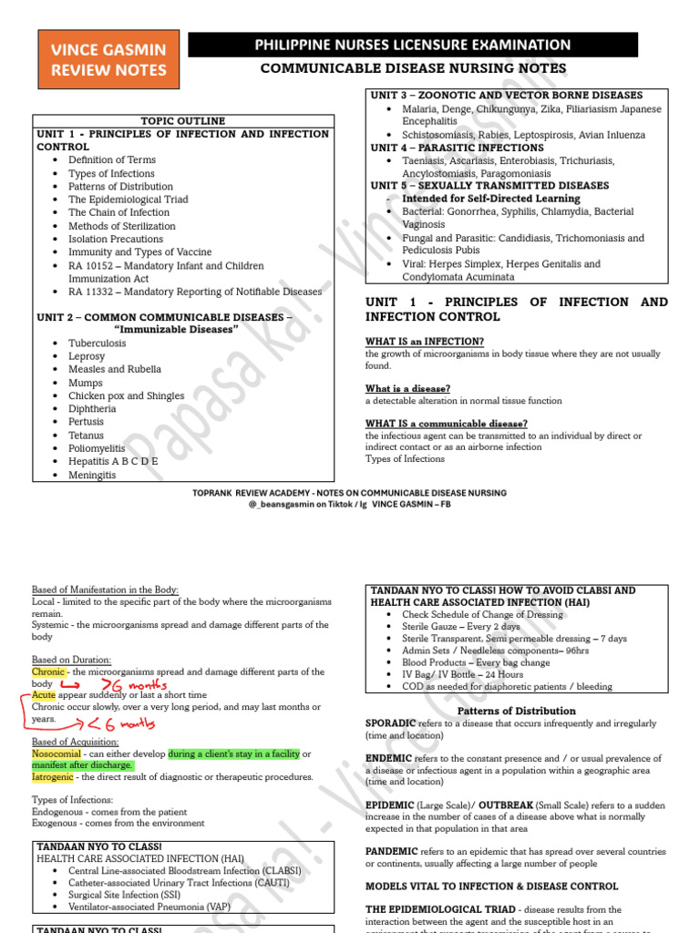 Communicable Disease Nursing Notes | PDF | Infection | Vaccines
