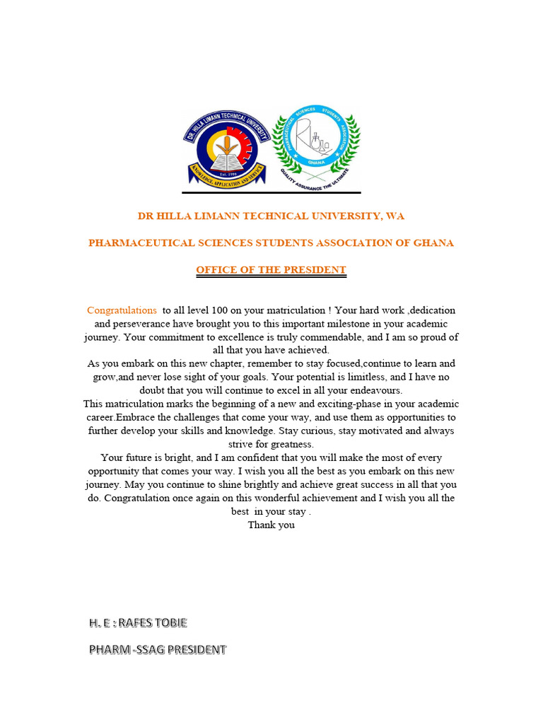 Level 100 Matriculation Speech | PDF