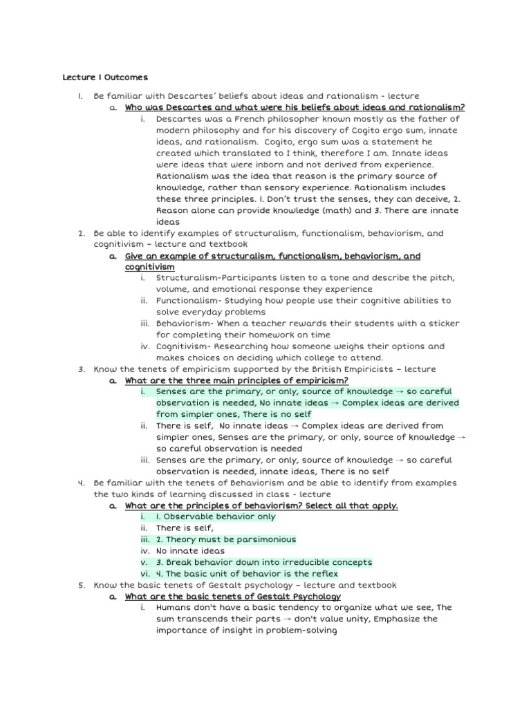 Learning Outcomes Exam 1 | PDF | Rationalism | Attention
