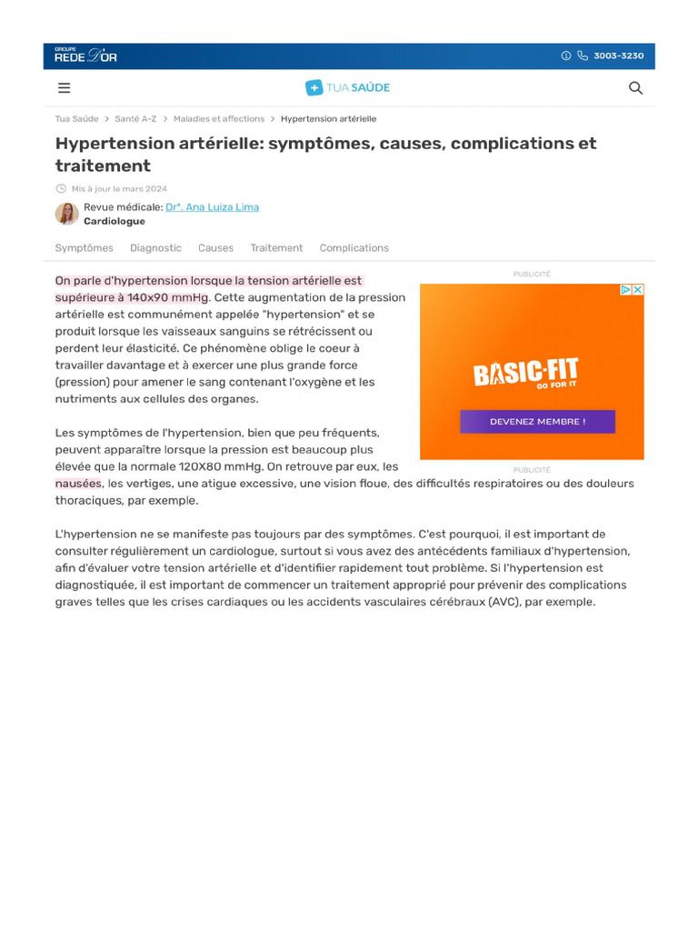 Hypertension Artérielle - Symptômes, Causes, Complications Et ...