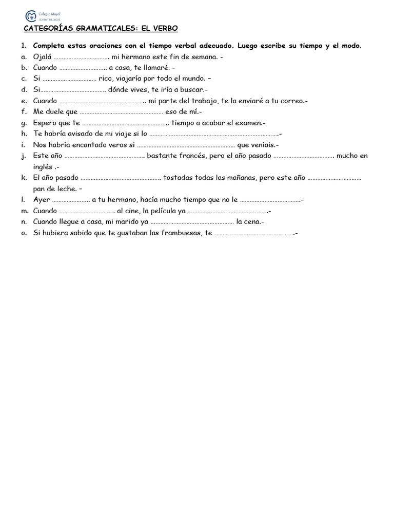 Ejercicios de Verbos en Español | PDF