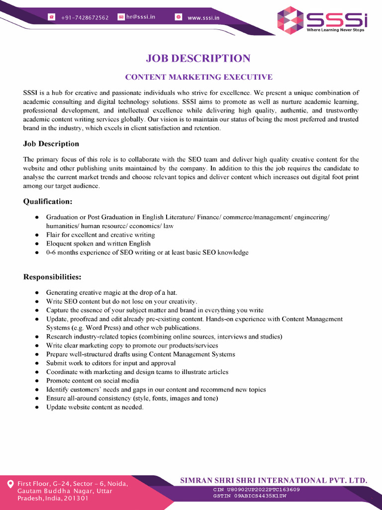 Content Marketing Executive JD | PDF