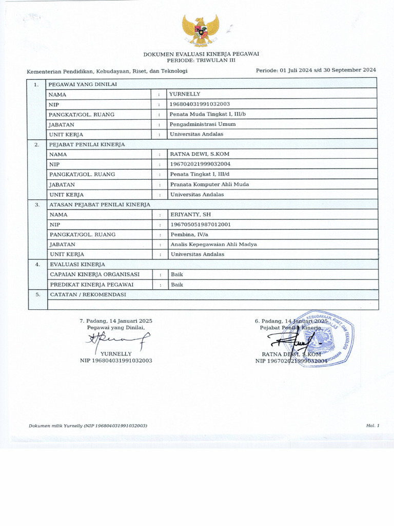 Dokumen Evalausi Kinerja 3, 4, Akhir 2024 | PDF