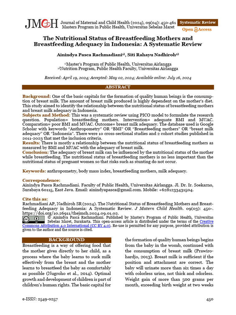 Nutritional Status of Breastfeeding Mothers in Indonesia | PDF ...