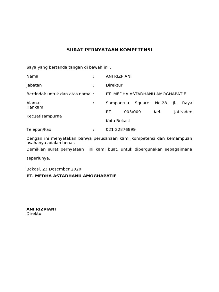 Surat Pernyataan Kompetensi | PDF