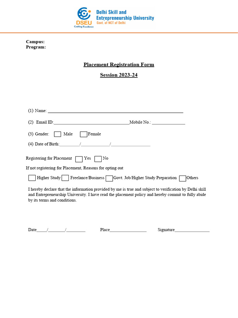 Placement Registration Form | PDF