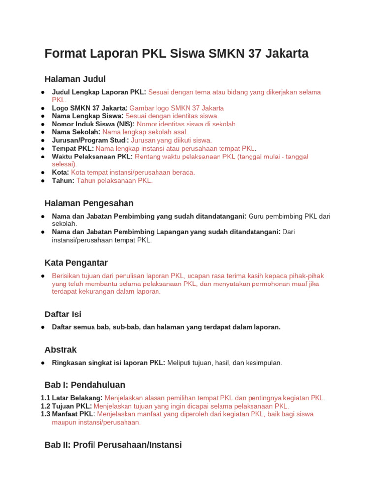 Format Laporan PKL SMKN 37 Jakarta | PDF