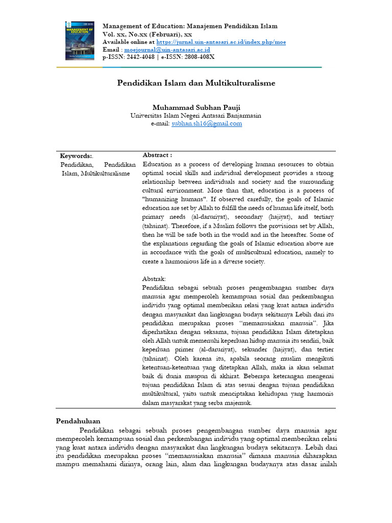 JURNAL PENDIDIKAN ISLAM DAN MULTIKULTURALISME | PDF