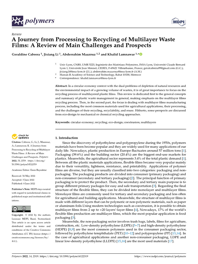 Polymers 14 02319 v2 | PDF | Recycling | Plastic