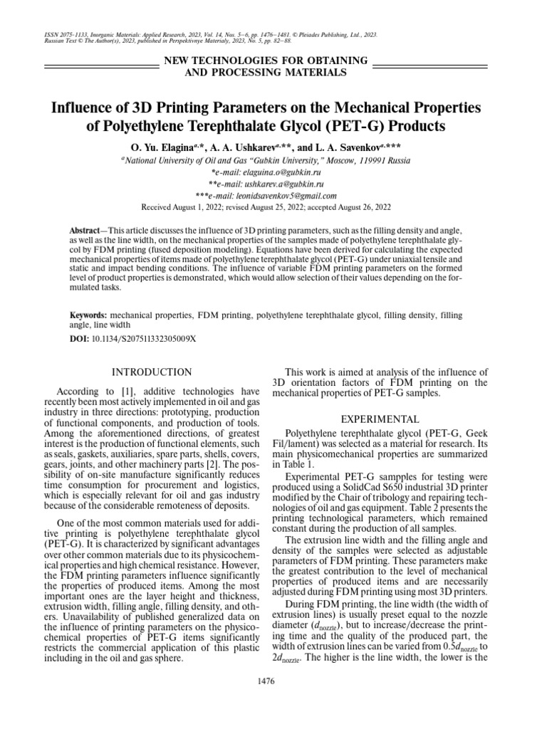 2024 - Influence of 3D Printing Parameters On The Mechanical Properties of Polyethylene ...