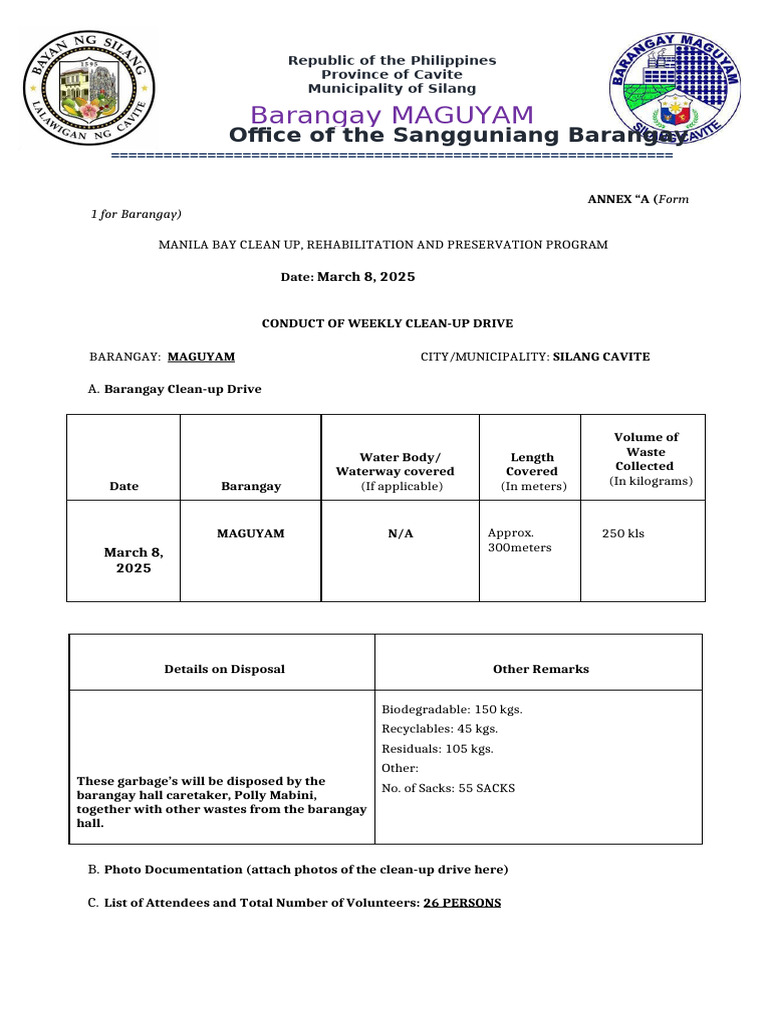 Barangay-Maguyam-4th-Weekly-Clean-Up-Drive 2024-December | PDF ...