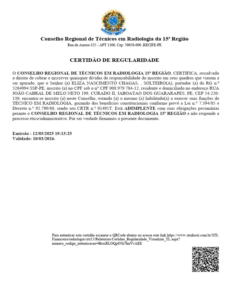 Certidão de Regularidade | PDF