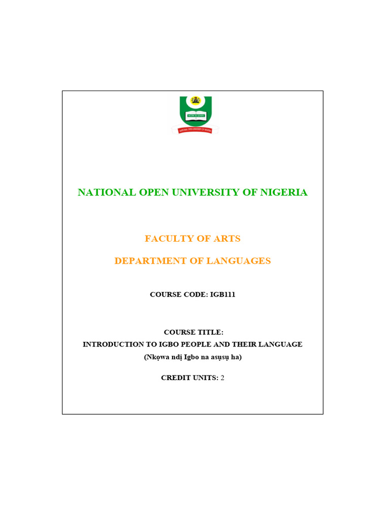 IGB111 - Introduction To The Igbo People and Language - 0 | PDF